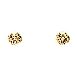 14k Yellow Gold Flower Stud Earrings with Screw Back