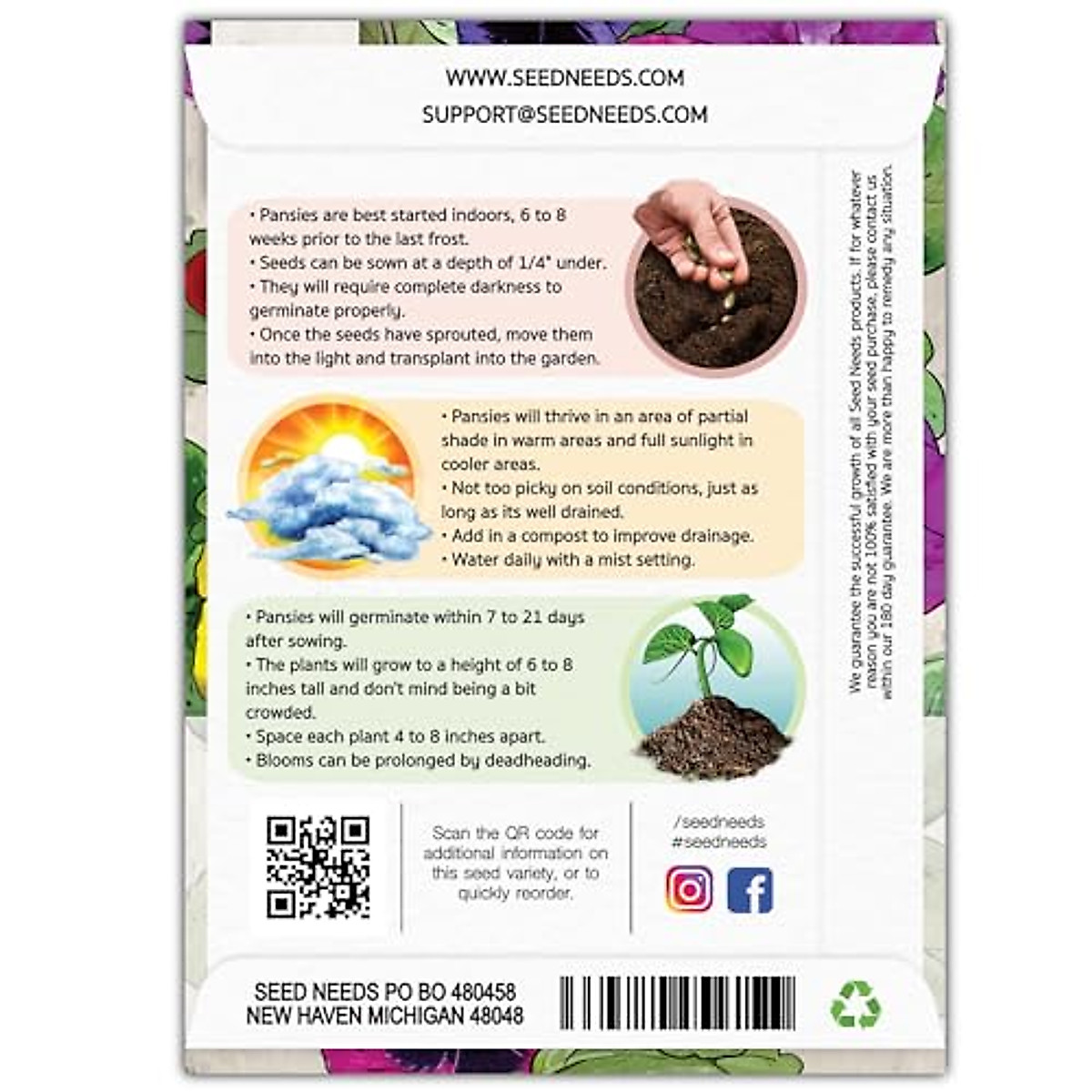 Seed Needs, Swiss Giants Pansy Seeds - 600 Heirloom Seeds for Planting Viola wittrockiana - Annual, Edible Flowers, Attracts Butterflies (2 Packs)