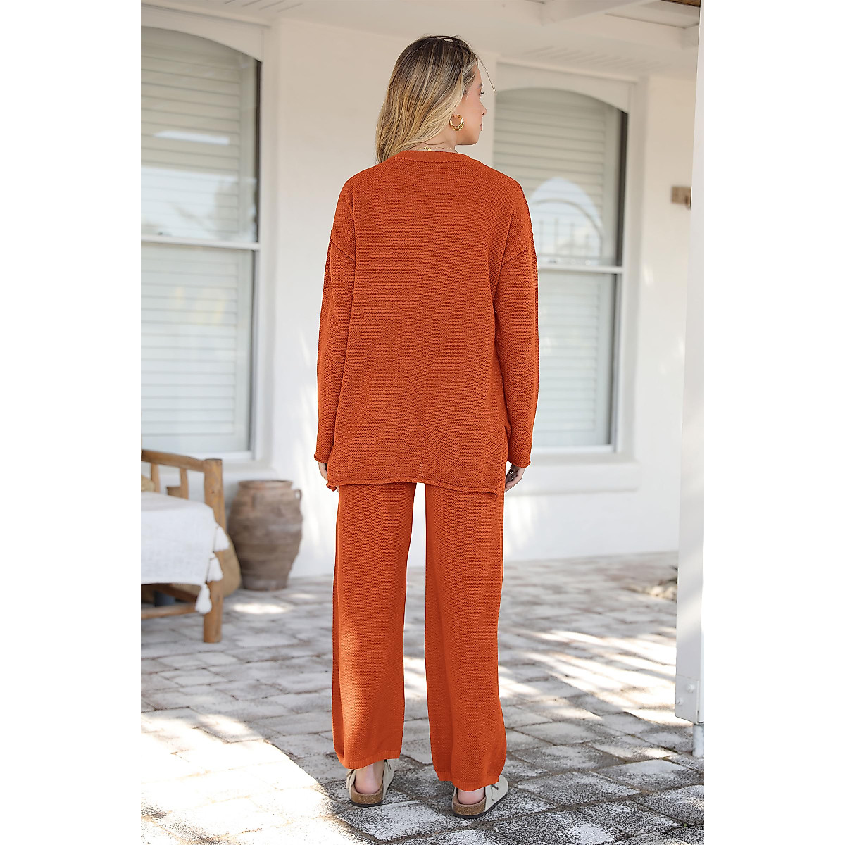 PRETTYGARDEN Women's 2 Piece Tracksuit Outfits 2024 Fall Knit Sweater And Wide Leg Pants Sweatsuit Lounge Sets (Caramel,X-Large)