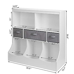 UTEX Toy Storage Organizer with Bookcase, Kid’s Bin Storage Unit with 8 Compartments &3 Baskets Bins, Toys Box Organizer, Kid’s Multi Shelf Cubby for Books,Toys,White