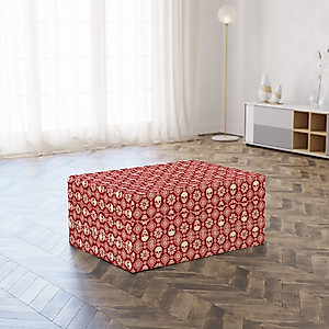 Ambesonne Nordic Foldable Mattress, Needlework Skull Motif, 74.8" x 35.4", Red Beige