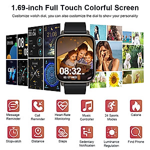 Motast Smart Watch 2022 Watches for Men Women, Fitness Tracker 1.69" Touch Screen Smartwatch Fitness Watch Heart Rate Monitor/Pedometer/Sleep Monitor, IP67 Waterproof Activity Tracker for Android iOS