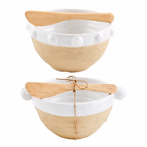 Mud Pie Stoneware Dip, bowl 3" x 5" dia | spreader 5 1/2", Two Beaded
