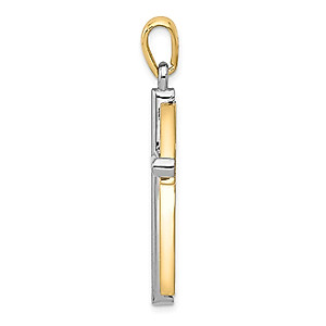 Solid 14k Yellow and White Gold Two Tone Cross Pendant Charm - 41mm x 20mm