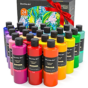 Acrylic Paint, Shuttle Art 24 Colors Acrylic Paint Bottle Set, 250ml/8.45oz Each, Rich Pigments, High Viscosity, Bulk Paint for Artists, Beginners and Kids Painting on Rocks Crafts Canvas Wood Ceramic