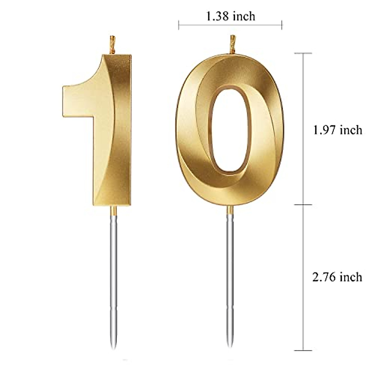 10th Birthday Candles Number 10 Candles Numerals for Cakes Happy Tenth Birthday 3D Designed 10th Wedding Anniversary Party Cake Topper Decorations (10, Gold)
