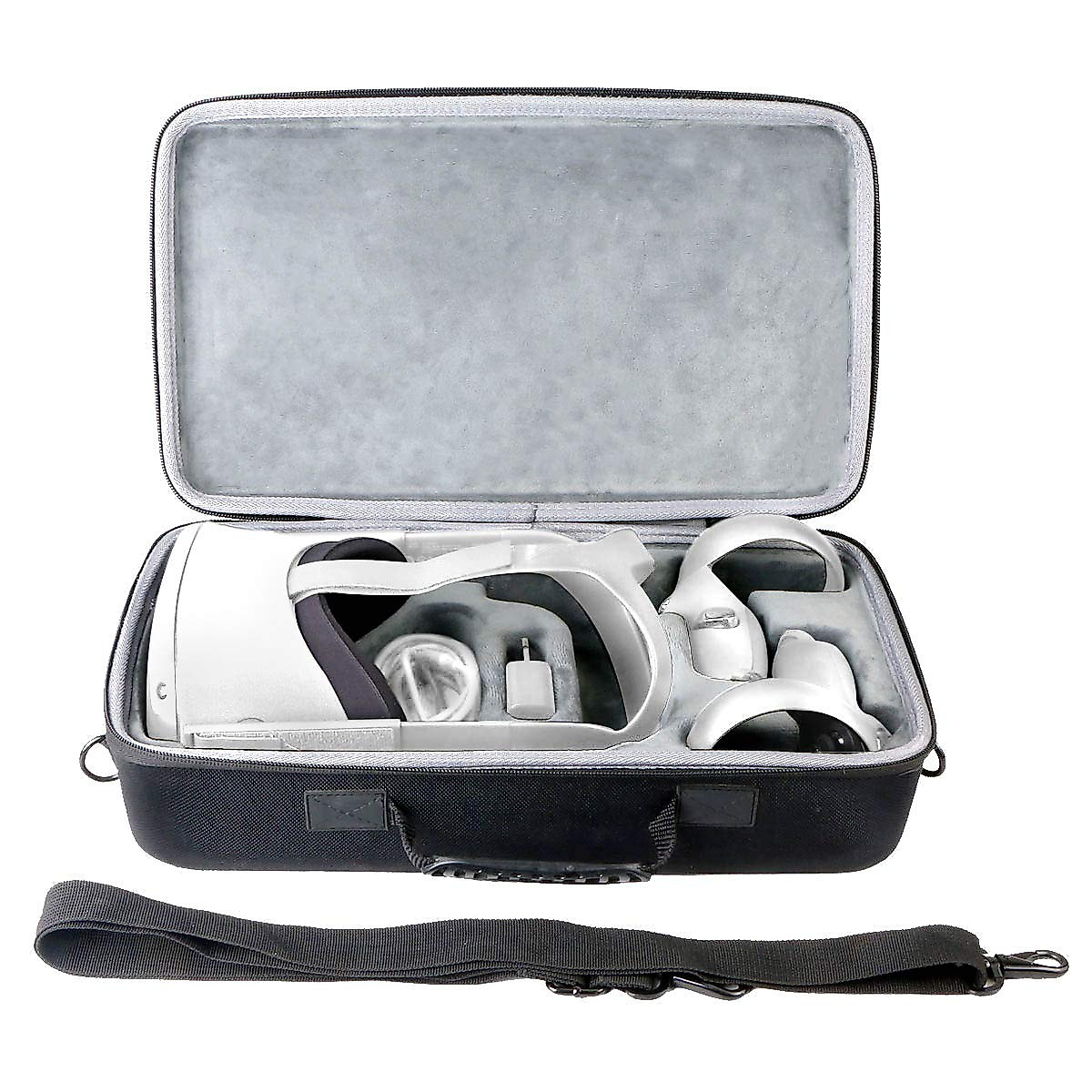 co2CREA Hard Travel Case Replacement for Oculus Meta Quest 2 Advanced All-in-one Virtual Reality Headset for Quest 2 Elite Strap (Black Case + Inside Blue)