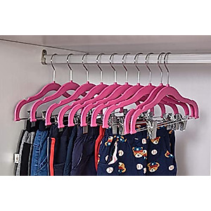 Quality Kids Children's Plastic Non Velvet Non-Flocked Thin Compact Shirt and Skirt/Pant Bundle Coat Hangers with Metal Clips for Skirts Pants Blouses 360° Swivel Hook, Jacket, Pink