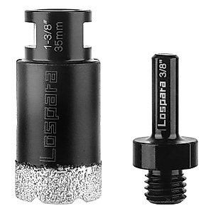 Dry Diamond Core Drill Bit, 1-3/8" 35mm Vacuum Brazed Hole Saw for Marble Porcelain Brick Masonry Concrete Hard Materials, Diamond Tile Hole Saws with 5/8-11 Thread Plus 3/8 Hex Shank Adapter