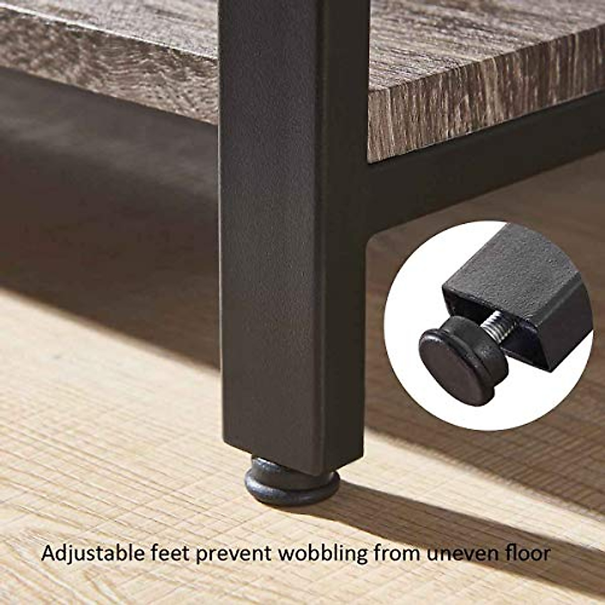 BON AUGURE Small 3 Tier Bookshelf, Rustic Industrial Book Shelf, Short Wood Metal Standing Etagere Bookcase for Living Room, Bedroom and Office (Dark Gray Oak)