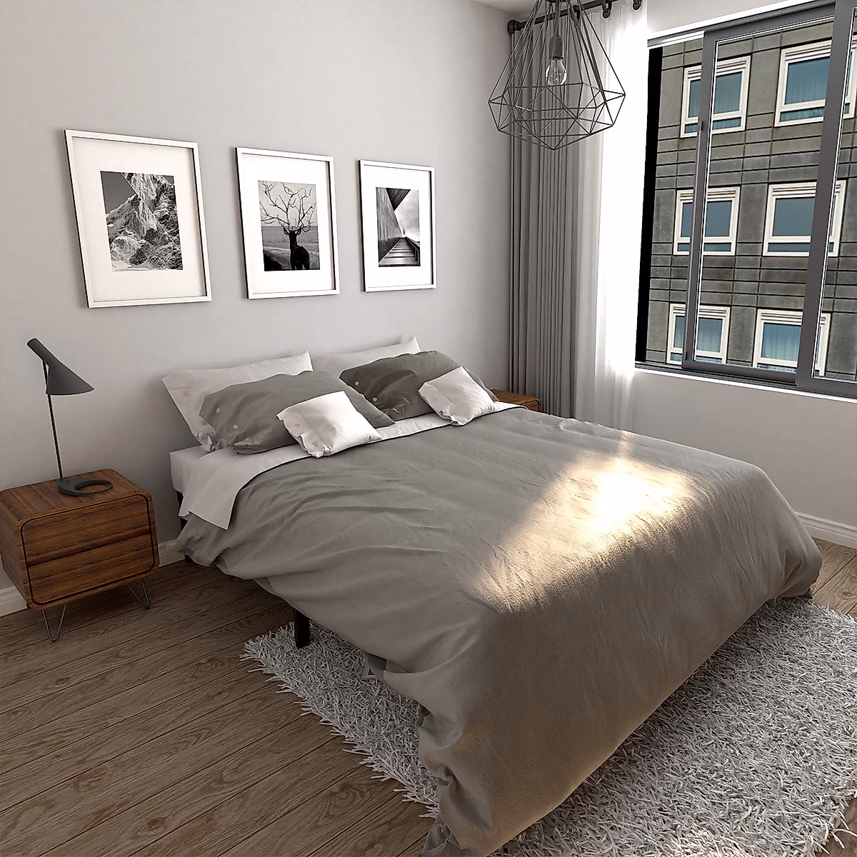 Eavesince Queen Size Bed Frame 18 Inch Tall High Max 1000 Pound Steel Slats Support Heavy Duty Sturdy Metal Queen Size Platform No Box Spring Needed Easy Assembly Noise Free Black