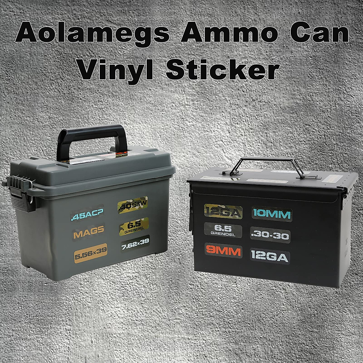 Aolamegs Ammo Can Vinyl Sticker Set, Caliber Decal Labels for Ammo Cans(80 Pack/20 Varieties camo Green)