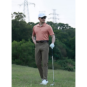 Gopune Men's Short Sleeve Polo Shirts Quick Dry Outdoor Regular Fit Golf Shirts with Pocket Pink,L