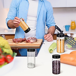 Zhehao 24 Pieces 16 oz Plastic Spice Containers Plastic Spice Bottles Clear Reusable Large Empty Spice Jars Plastic with Shaker Lids for Kitchen Storage Seasoning Powder Herbs Cabinet (Black)