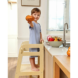 Lauon Step Stools for Kids, Adjustable Height Toddler Montessori Wooden Tower - Safe Anti-Drop Kitchen Stool Helper, Standing Tower for Bathroom & Counter