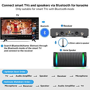 Bietrun Wireless Microphone, Rechargeable Metal Dual UHF Cordless Dynamic Handheld Microphone System for Home Karaoke, Meeting, Party, Church, DJ, Wedding(UHF 240ft Range)(Receiver with Bluetooth)