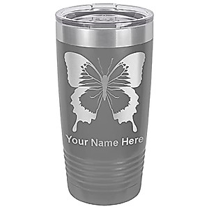 LaserGram 20oz Vacuum Insulated Tumbler Mug, Swallowtail Butterfly, Personalized Engraving Included (Gray)