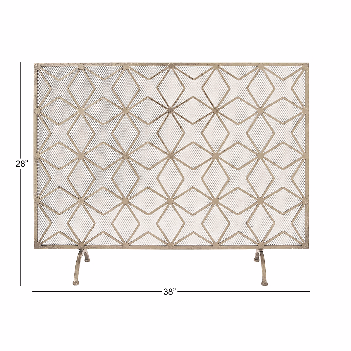 Deco 79 Metal Geometric Star Patterned Single Panel Fireplace Screen with Mesh Netting, 38" x 9" x 28", Gold