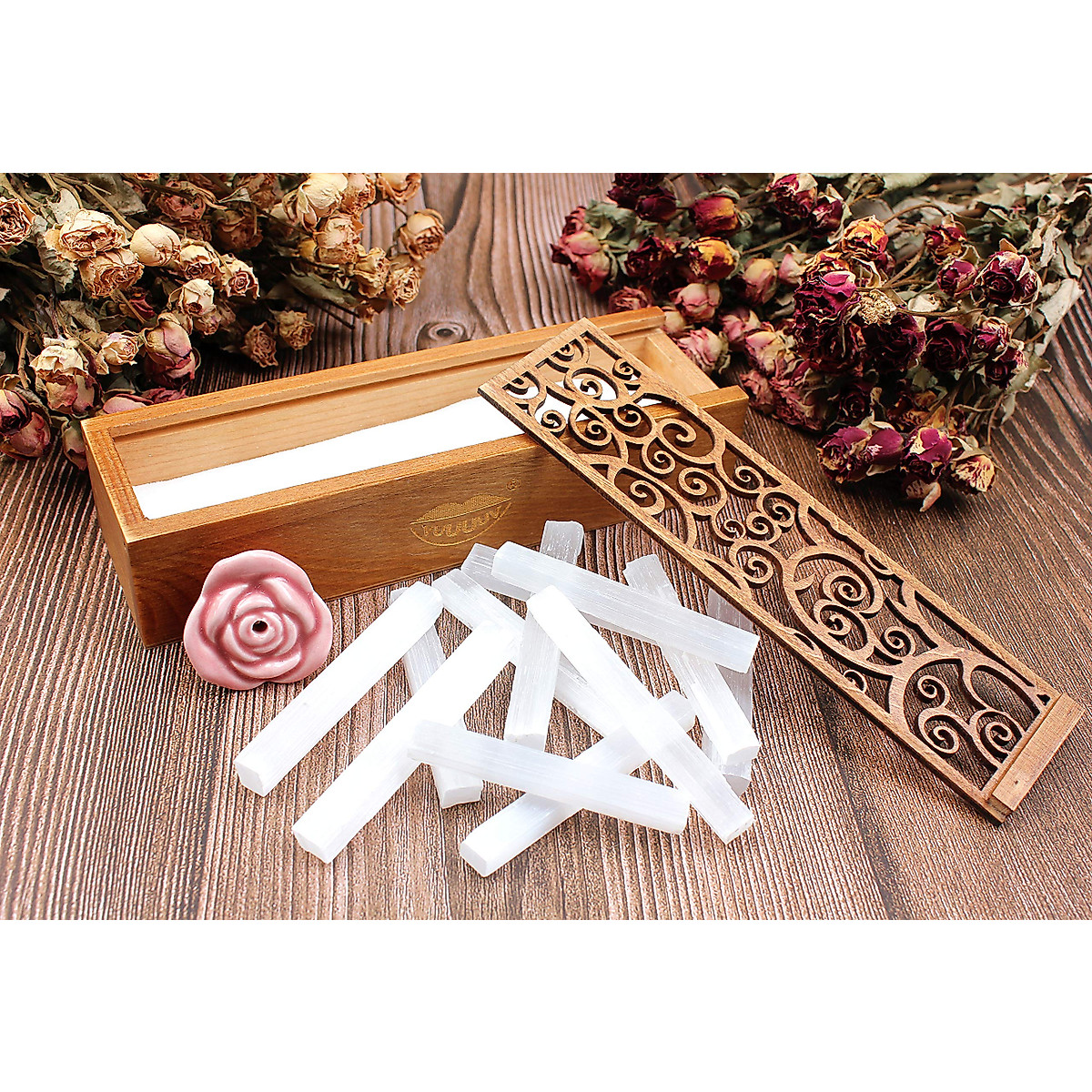 vuUUuv Natural Bulk Selenite Sticks & Black Tourmaline - Healing Crystals，Reiki， Cleansing Energy，Radiation Protection，Protection Grids (24 pcs)
