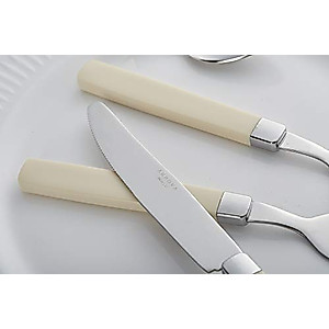 ANNOVA 16 Pieces Stainless Steel Flatware/Cutlery Set - Color Handles - 4 x Dinner Forks, 4 x Dinner Knives, 4 x Dinner Spoons, 4 x Dessert Spoons - Service for 4 (Cream, 16 Pieces)