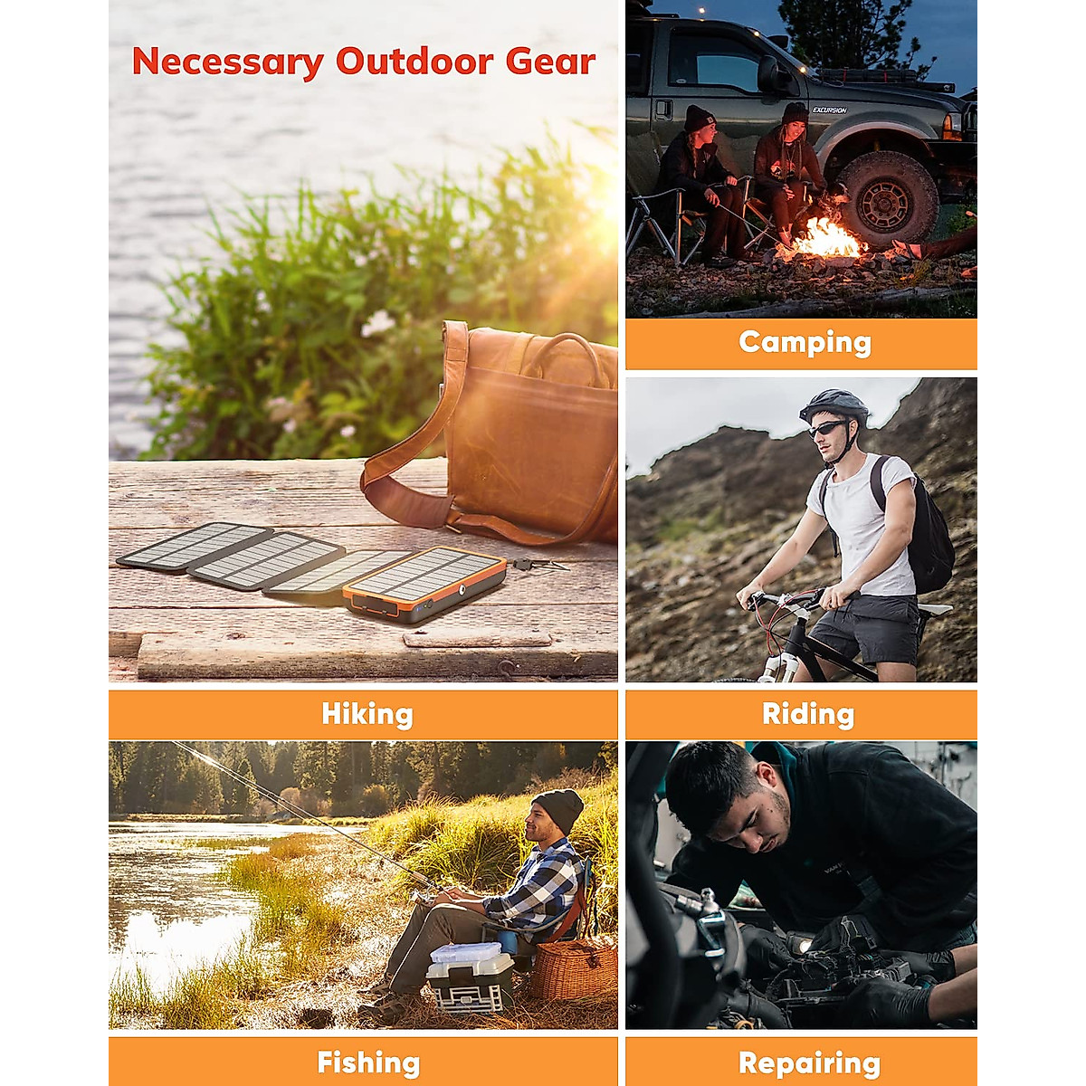 A ADDTOP Solar Charger Power Bank 22.5W Solar Phone Charger 27000mAh PD QC 4.0 Fast Charge External Battery Pack with 4 Portable Solar Panels for Phone and Tablet