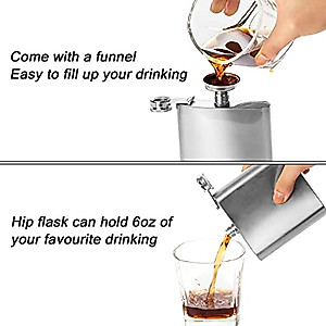 Hillside-Kit Hip Flask Pocket Alcohol Dranking Flask 6 OZ Stainless Steel Leak proof with Funnel Flask set (Silver)