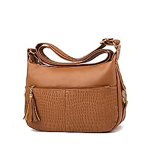 NOTAG Women's Crossbody Bags Leather Shoulder Purse with Tassel Lightweight Travel Messenger Bags (Brown)