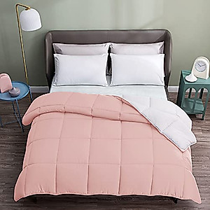 ART DEMO Reversible Down Alternative Quilted Comforter for Girls, Hypoallergenic Lightweight for All Season, Duvet Insert with Corner Tabs, Twin Size, Pink/White