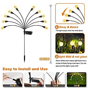 Fymblin 10LED Solar Garden Lights, Solar Firefly Lights Outdoor Waterproof, Swaying Solar Outdoor Lights, Solar Garden Decorative Lights for Pathway Yard Patio Decoration Landscape-2Pack