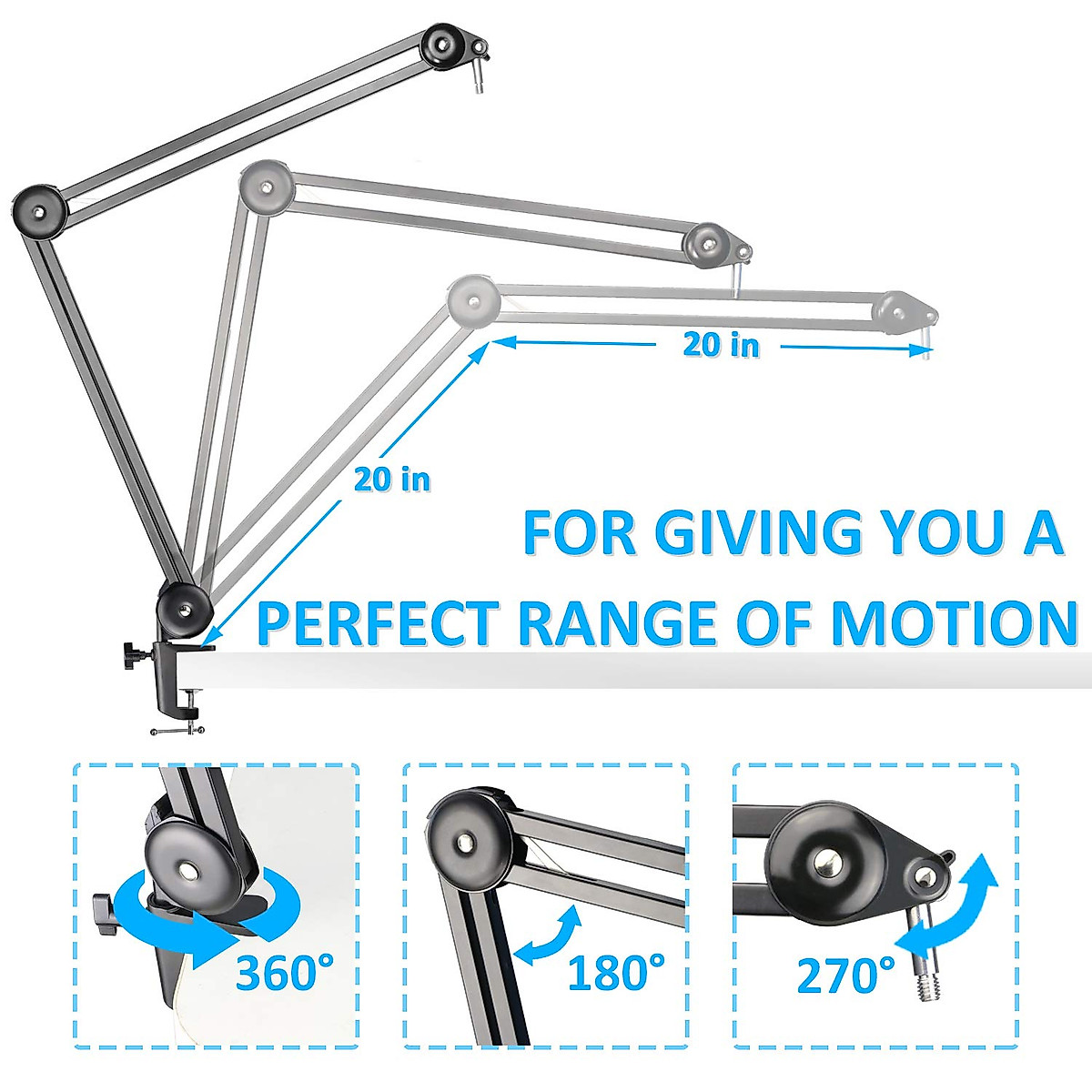 Blue Yeti Boom Arm Mic Stand with Pop Filter - Professional Broadcast Boom Arm for Blue Yeti with Foam Windscreen by YOUSHARES