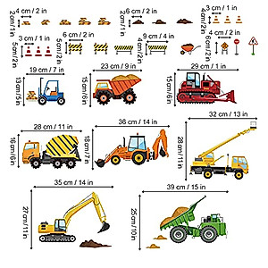 decalmile Construction Vehicles Wall Decals Tractor Excavator Crane Wall Stickers Kids Bedroom Boys Room Playroom Wall Decor