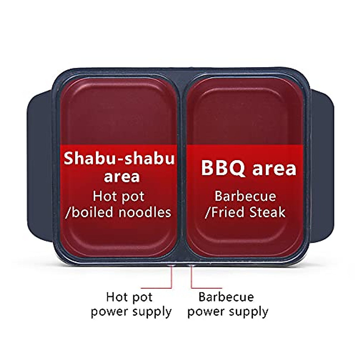 Electric Grill with Hot Pot, 2 in 1 Indoor Non-Stick Electric Hot Pot and Frying Pan,Independent Dual Temperature Control for Korean BBQ, Steaks, Shabu Shabu and Noodles/2319 (Color : Black)