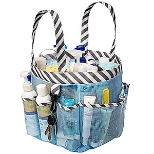 ARCCI Mesh Shower Caddy Tote, Large Portable Shower Caddy Basket with 8 Pockets, Quick Dry Hanging Toiletry Bath Shower Bag for College Dorm Room Essentials, Gym, Bathroom, Camp, Travel, Blue