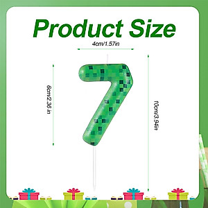 Pixel Miner Birthday Cake Candle, Dynamite Birthday Candle Green Number Birthday Candle TNT Themed Birthday Candle for Birthday Cake Games Party Decoration Supplies (Number 7)