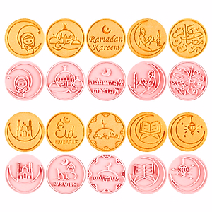 10 Pieces Eid Mu-barak Cookie Cutters Rama-dan Cookie Mu-slim Biscuit Mold Star Lantern Moon Cookie Stamper DIY Biscuit Press Stamp Molds For Baking Fondant Supplies