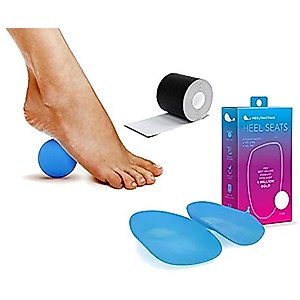 Heel That Pain Plantar Fasciitis Insoles Blue, Medium (W 6.5-10, M 5-8) & Heel That Pain Foot Massage and Mobility Ball & Heel That Pain Kinesiology Tape - 2" x 16.6yds, All-Purpose KT Tape