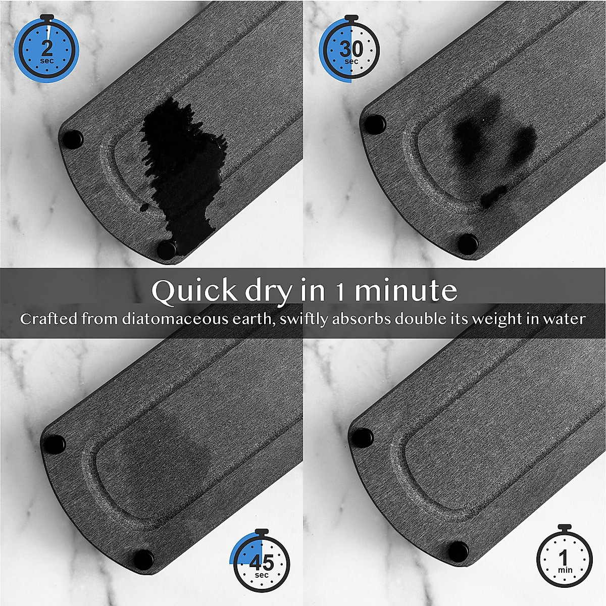 TWINKLE MOMENT 2pcs Instant Dry Sink Caddy Organizer, Fast Drying Sponge & Soap Dispenser Holder for Kitchen & Bathroom Countertop, Stainless Steel Feet, and Non-Slip Bottom (Dark Gray)