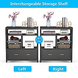 Tribesigns Wood Lateral File Cabinet with Drawer for Letter Size, Large Modern Filing Cabinet Printer Stand with Metal Wire Open Storage Shelves for Home Office (Black)