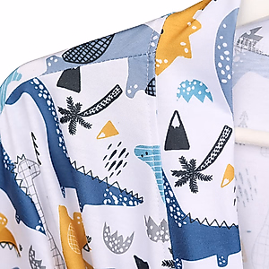 Mommy and Me Robe and Swaddle Set Floral Print Maternity and Baby Matching Hospital Labor Delivery Swaddling Wrap Blanket Dress with Headband Hat for Mom and Girl Boy 4pcs Outfit Blue Dinosaur L/XL