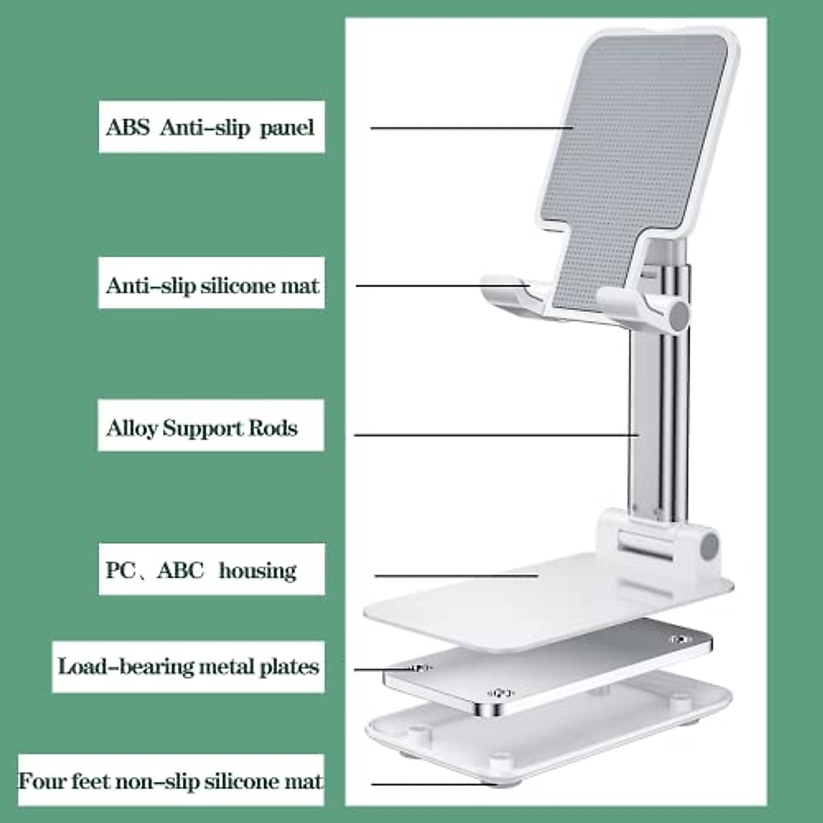QIYIENDIAN Cell Phone Solid Stand for Desktop/Office Desk with Ankle/Height Adjustable, and Foldable Phone Holder for All Smartphone Samsung Galaxy iPhone14/13/ XR Plus（B3-Green）