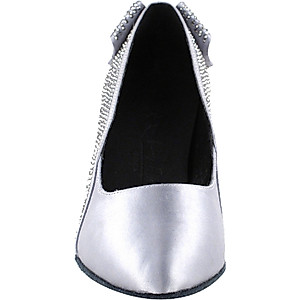 Very Fine Women's Salsa Ballroom Tango Dance Shoes Sera 5512 Ribbon Design Bundle with Dance Shoe Heel Protectors, Grey Satin 9 M US 2.5" Heel