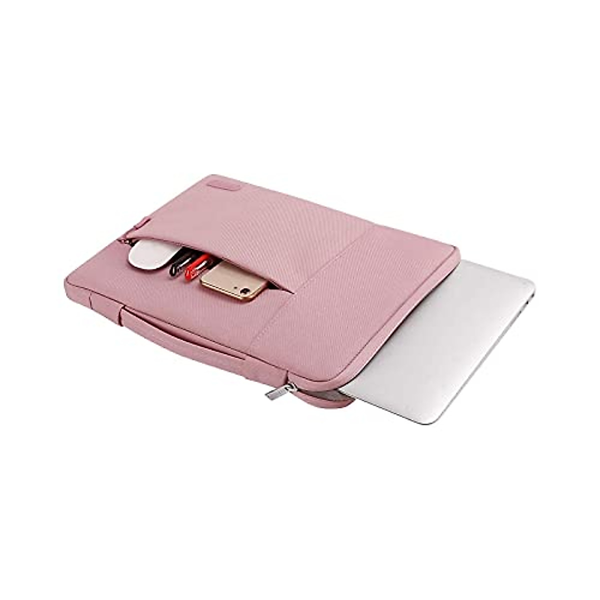MOSISO Laptop Sleeve with Corner Protection Compatible with MacBook Air/Pro, 13-13.3 inch Notebook, Compatible with MacBook Pro 14 2023-2021 A2779 M2 A2442 M1, Polyester Briefcase Bag, Pink