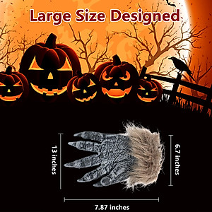 GAGMKXN Halloween Werewolf Gloves Scary Wolf Claws Gloves Animal Festival Cosplay Party Paws Monster Costume Accessory for Adult (Large)