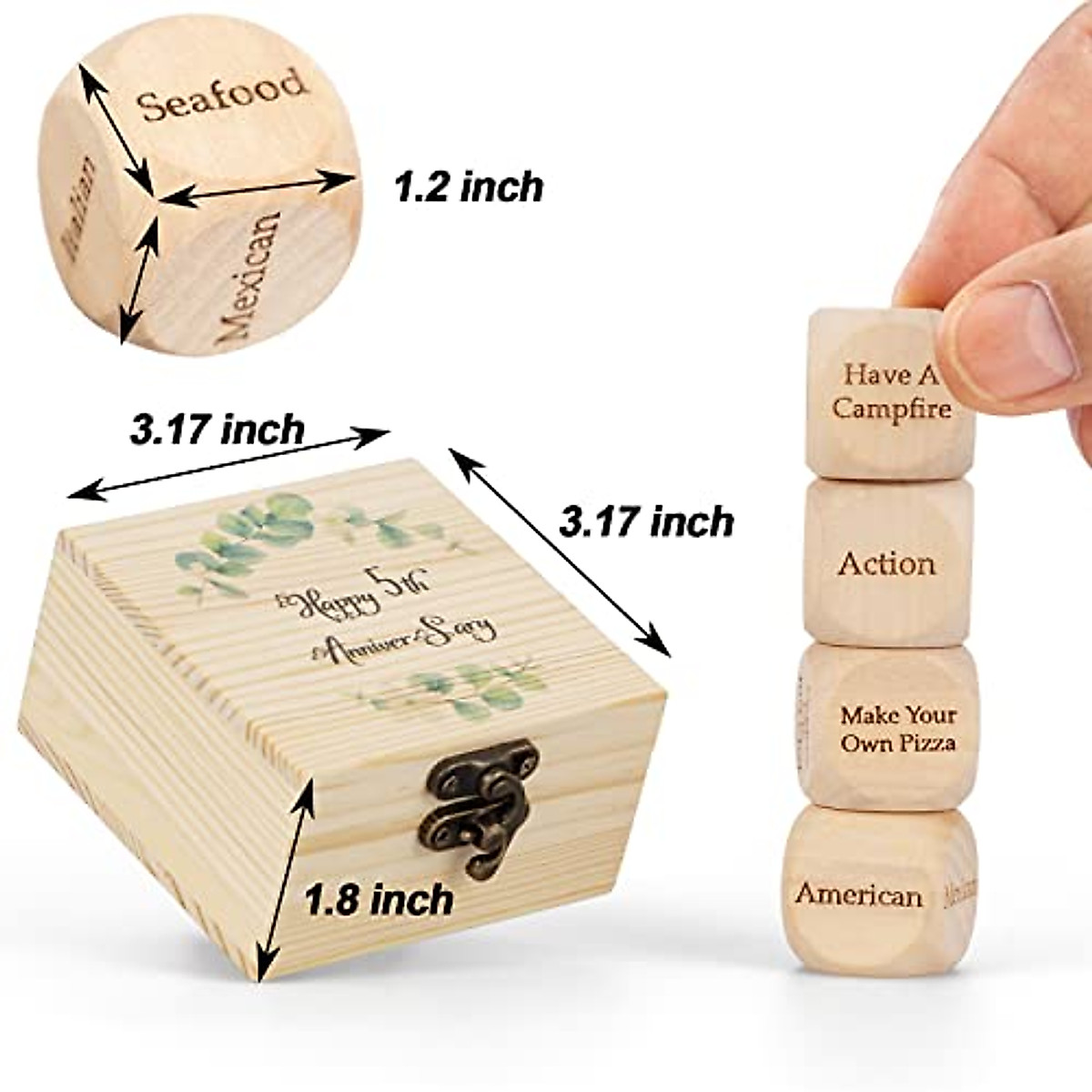 5th Anniversary Wood Gifts for Him, 5 Year Anniversary Wooden Date Night Dice Gifts for Her, 5th Anniversary Wedding Gifts for Wife, Couple Gifts for Him and Her, 5th Anniversary Happy Gift for Couple