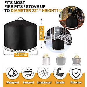 Fire Pit Cover for Stove Bonfire,22" D x 14" H Round Fire Bowl Cover Heavy Duty Waterproof, Outdoor Patio Firepit Table Cover, 420D Suitable for Camping Fire Pit Accessories, Draw Rope Windproof