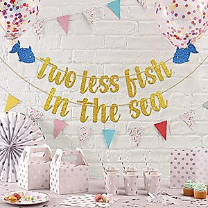 Dalaber Gold Glitter Two Less Fish in The Sea Banner - Nautical Sea Theme Wedding/Engagement Party Decoration - Nautical Bridal Shower, Funny Bachelorette Party Decor Banner, Photo Props