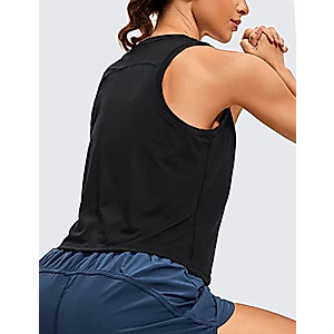 CRZ YOGA Women's Lightweight Racerback Tank Top High Neck Cropped Tank Tops Sleeveless Workout Running Shirts Black Medium