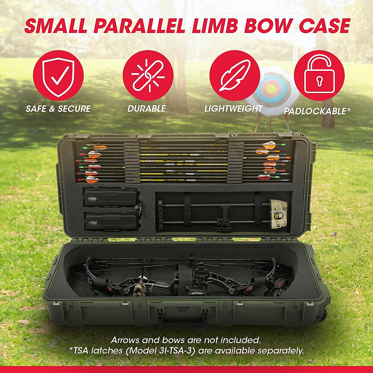 SKB Cases iSeries Utility Crossbow Hard Case Exterior for Bow and Arrow with Wheels, Swivel Handle & Release Latches, Archery Accessories, Green