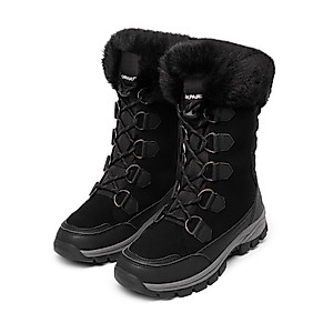 DREAM PAIRS Women's Waterproof Winter Snow Boots, Warm Comfortable Faux Fur Insulated Non-Slip Outdoor Lace-Up Florin Mid Calf Booties,Size 10,Black,SDSB2206W
