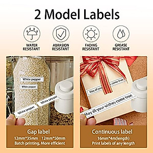 Makeid Label Maker Machine with 2 Tapes (1 White+ 1 Transparent) 3/5 inch or 16mm USB Rechargeable Thermal Label Printer for Android iOS Cute Fonts Emoji Stickers Fast and Easy, Beige